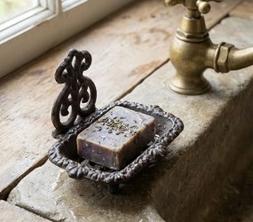 Hnědá antik litinová mýdlenka s ornamentem - 15*11*11 cm