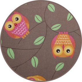 AladinWorld Expres, Dětský kusový koberec Little Owls kruh, 200x200 (průměr) kruh, hnědá, dětský pokoj