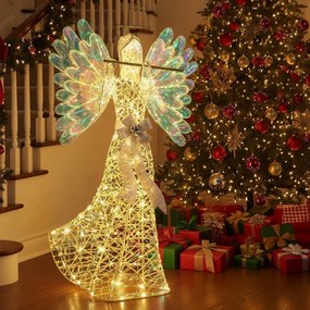 Costway Svítící vánoční anděl s flétnou 158 cm, 250 LED