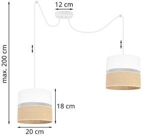 Závěsné svítidlo Juta Spider, 2x jutové/bílé textilní stínítko, w