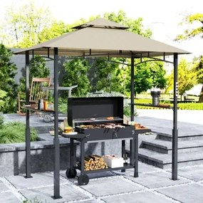 Outsunny grilovací altán s dvojitou střechou, zahradní přístřešek s LED světlem, 240 x 150 x 250 cm, khaki