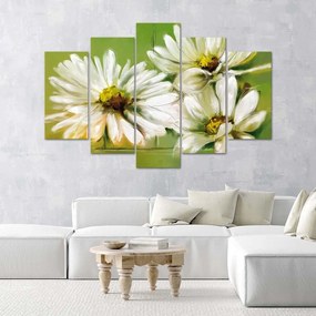 Obraz na plátně pětidílný Bílé sedmikrásky květy - 200x100 cm