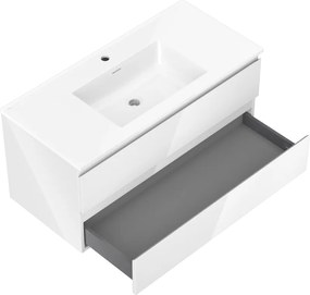 Mexen Orio, koupelnová skříňka 100 cm s umyvadlem Otis, 2 zásuvky, bílá lesklá, 91A10-10047-2-BFF00-W18M00