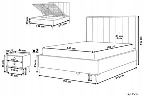Beliani Sametová sada nábytku postel 140 x 200 cm +2 noční stolky tmavě šedá SEZANN