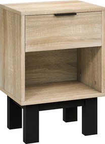 HOMCOM Noční stolek, noční skříňka se zásuvkou, otevřená přihrádka, noční komoda do ložnice, obývacího pokoje, 35 x 26 x 50 cm, dub