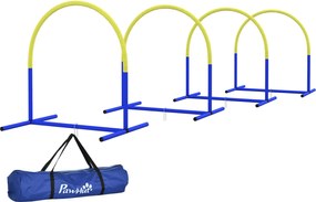 PawHut Tréninková souprava pro psy Agility, 4-dílná překážková sada pro starší psy, tréninková sada se sáčkem, Modrá + Žlutá, 88 x 64 x 95 cm | Aosom