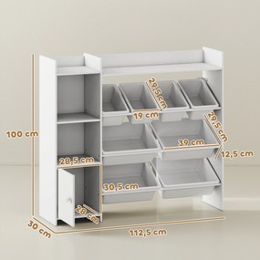 AIYAPLAY dětský úložný nábytek pro 3–8 let, úložník hraček s 8 odnímatelnými boxy, regály, skříň, bílý