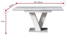 Rozkládací stůl MASIV, 120-160x75x80, bílý/beton