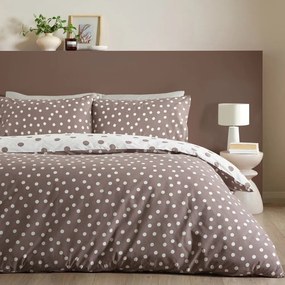 Bílé/tmavě hnědé povlečení na dvoulůžko 200x200 cm Polka Dot – Catherine Lansfield