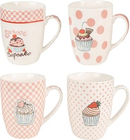Set 4ks bílo-růžový porcelánový hrnek s dortíky Cupcake - 8*10 cm / 0,3L