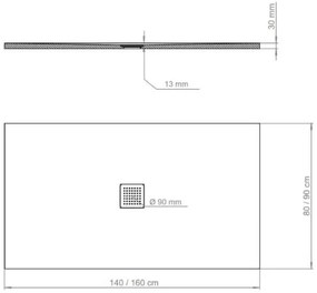 Polimat Obdélníková sprchová vanička z minerálního kompozitu Perfetto 140x80 (140x90, 160x80) Lesk Barva: Bílá, lesk, Rozměry (cm): 140x90