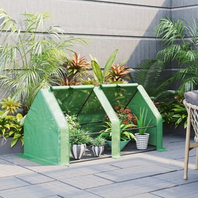 Outsunny Mini Skleníček do Zahrady Mini Tonnelová Skleník 180L x 90W x 90H cm Špičatá Střecha Ocel Vysoká Hustota 140 g/m² Anti-UV 2 Okenka s Rolovací