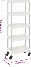 Kuchyňský vozík s 5 patry bílý 42x29x128 cm železo a ABS 336332