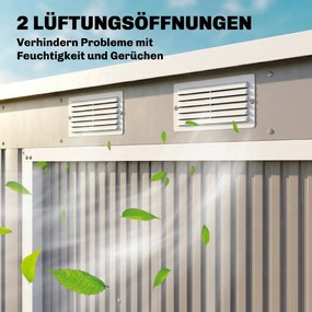 Zahradní domek Outsunny 3,2 m² 213x130x172 cm se sběrnými dveřmi a šikmou střechou, zesílený základ (podlaha není součástí) a 2 okna, Světlá šedá