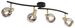 Art Deco stropní lampa zlatá s kouřovým sklem 4-světlo - Vidro