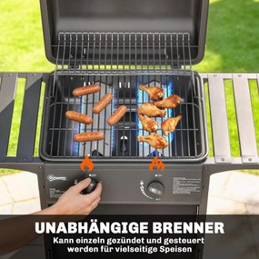 Plynový gril 5 KW 2 hořáky BBQ grilovací vozík z nerezové oceli včetně bočního stolku spodní koš přední kryt teploměr smaltovaný grilovací rošt