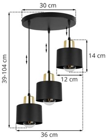 Závěsné svítidlo PANTA, 3x černé kovové stínítko, O, G