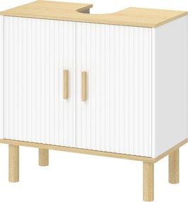 HOMCOM skříňka pod umyvadlo s nastavitelnou policí Skříňka pro závěsná umyvadla s rýhovanými dveřmi 60x30x61 cm Bílá