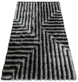 Kusový shaggy koberec FLIM 010-B3 Geometrický vzor černý šedý Rozměr: 80x150 cm