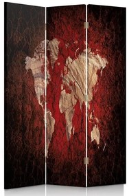 Ozdobný paraván Mapa světa - 110x170 cm, třídílný, klasický paraván