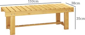 Zahradní lavice Outsunny, 2místná, masivní dřevo, 110 x 38 x 35 cm, voděodolná, odolná, stabilní, na balkon, zahradu, terasu, přírodní barva | Aosom