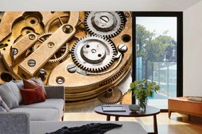 DIMEX | Samolepicí vliesová fototapeta na zeď Starožitný chronometr MA-5-2076 | 375 x 250 cm | zlatá, žlutá, metalická, hnědá
