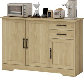HOMCOM moderní obývací pokoj Komoda se třemi dveřmi 2 zásuvky Nastavitelné police pro vstup do jídelny 120x38x79 cm Přírodní