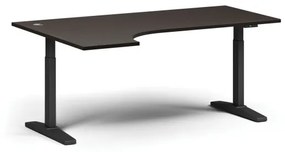 Výškově nastavitelný stůl, elektrický, 675-1325 mm, rohový levý, deska 1800x1200 mm, černá podnož, wenge