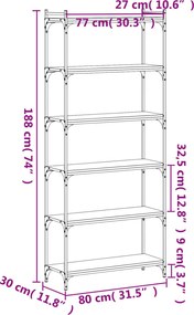 vidaXL Knihovna se 6 policemi 80x30x188 cm kompozitní dřevo [837685] Barva: kouřový dub