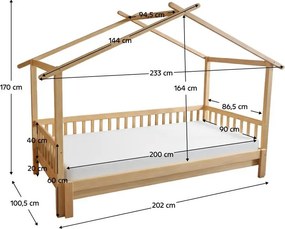 Montessori postel s přistýlkou, přírodní, 90x200, KESIO Kondela 0000412663