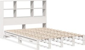 Postel s knihovnou bez matrace bílá 160 x 200 cm masivní dřevo 3323927