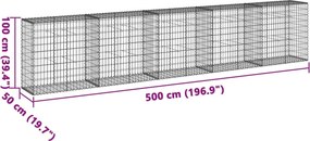 Gabionový koš s víkem 500 x 50 x 100 cm pozinkované železo 3295146