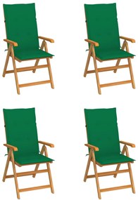 vidaXL Zahradní židle 4 ks se zelenými poduškami masivní teak