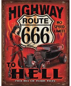 Plechová cedule Route 666 - Highway to Hell 32 cm x 40 cm