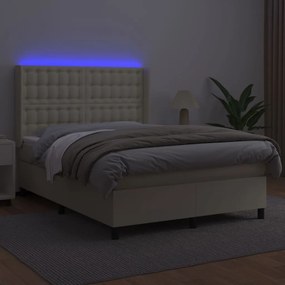 Box spring postel s matrací a LED krémová 140x190 cm umělá kůže 3139381