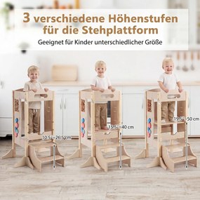 Costway Skládací výuková věž 3 ve výukové židli 1 Montessori s tabulí, ochranou