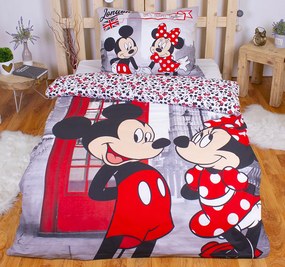 Bavlněné povlečení 140x200 70x90 Mickey & Minnie in London Telephone