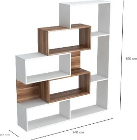 Bílá dřevěná knihovna s tmavě hnědými detaily Era, výška 150 cm