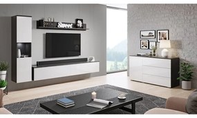 Souprava nábytku do obývacího pokoje Bamisio I, Barva: wotan / bílý lesk, Osvětlení: osvětlení LED - bílé