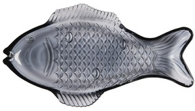 Ib Laursen Skleněný talířek ve tvaru ryby Dark Blue Large, modrá barva, sklo