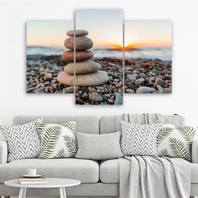 Gario Obraz na plátně Zenové kameny na pláži - 3 dílný Rozměry: 60 x 40 cm