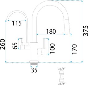 Rea Eco Fresh, dřezová baterie s výtokem pro filtr pitné vody, měděná matná, REA-B7436