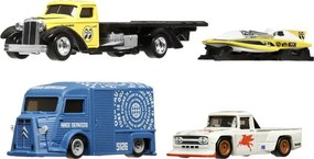 Mattel Hot Wheels Premium Speed Waze, Classic Hydroplane, Citroen H Van, Toyota Stout Drift Truck Vícebarevná