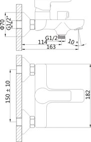 Bruckner Bruckner, BARON nástěnná vanová baterie, rozteč 150mm, chrom (otočný přepínač), 612.010.1