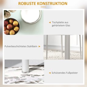 HOMCOM 5-dílná jídelní souprava, jídelní stůl se 4 židlemi, kuchyňský stůl se skleněnou deskou, jídelní skupina, jídelní nábytek, jídelní set pro kuc…