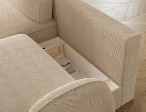 Rohová sedací souprava Tesalia s funkcí spaní a úložným prostorem, béžový velur, levostranná