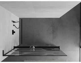 Mexen Kioto+ L, sprchová zástěna Walk-In s poličkou a věšákem 110 x 200 cm, 8mm čiré sklo bílý vzor, ​​černý profil, 800-110-123-70-97