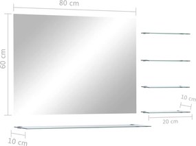 Nástěnné zrcadlo s 5 poličkami stříbrné 80 x 60 cm 249445