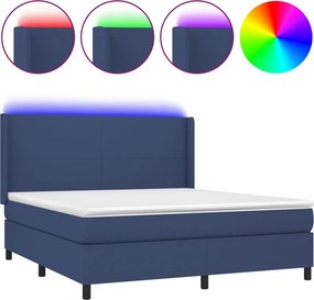 Box spring postel s matrací a LED modrá 160x200 cm textil 3138171