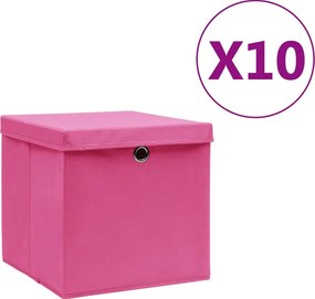 vidaXL Úložné boxy 10 ks netkaná textilie 28 x 28 x 28 cm [325218] Barva: krémová s víky